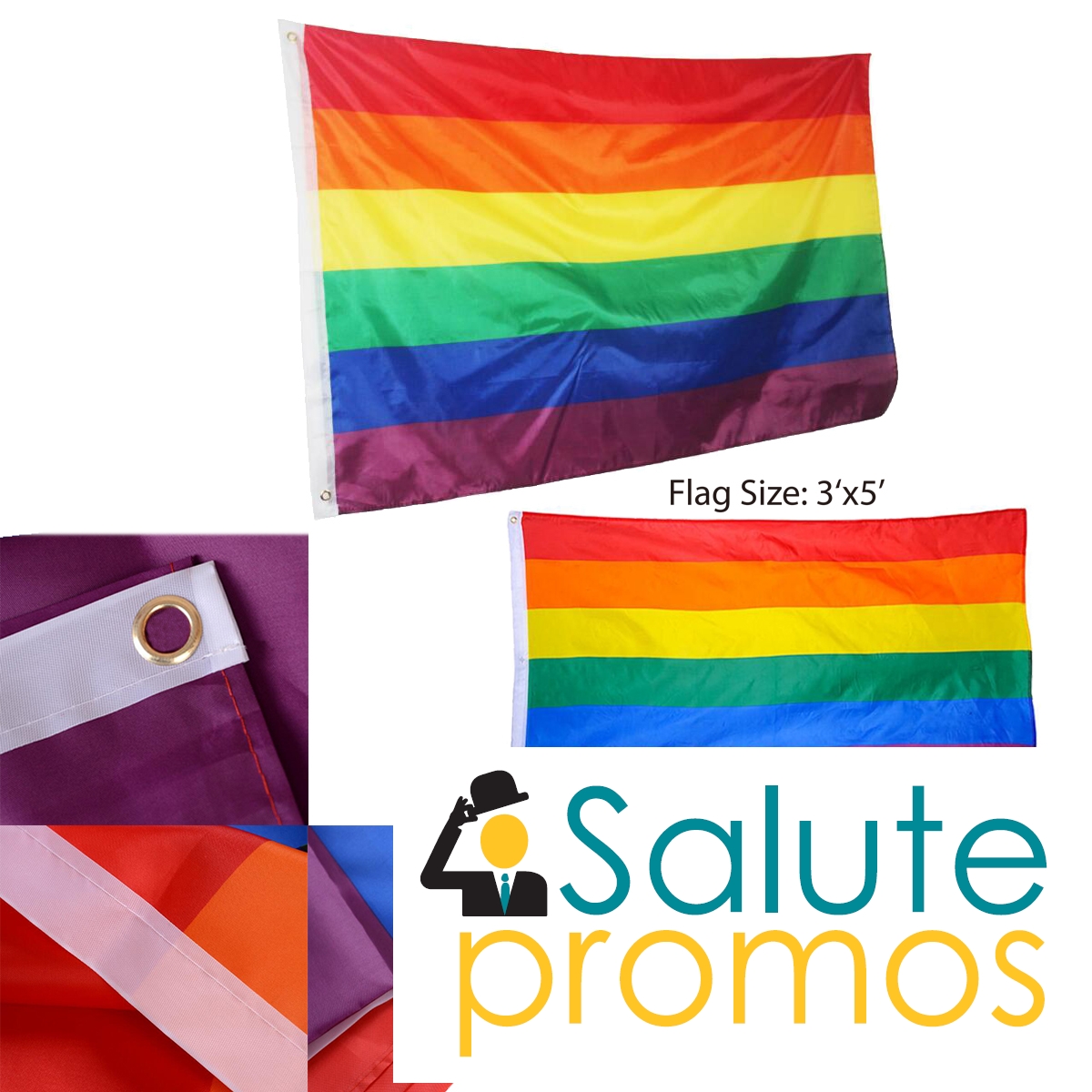 3' x 5' Blank Gay Pride Flag With Brass Grommets